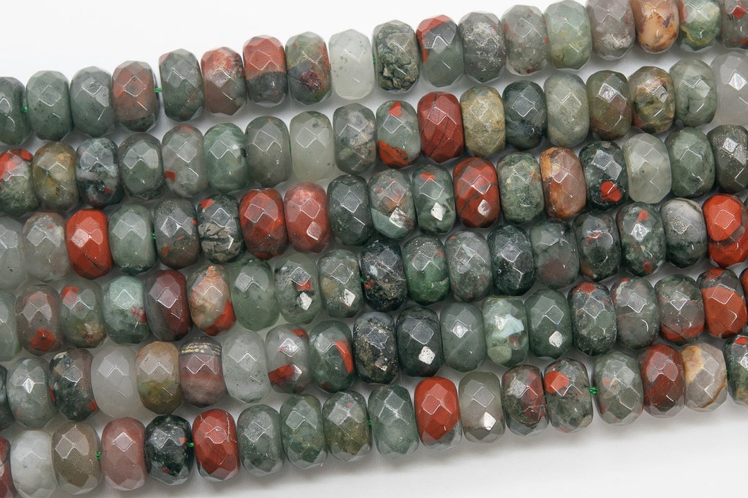 Genuine Natural Gray & Red Blood Stone Loose Beads Faceted Rondelle ...