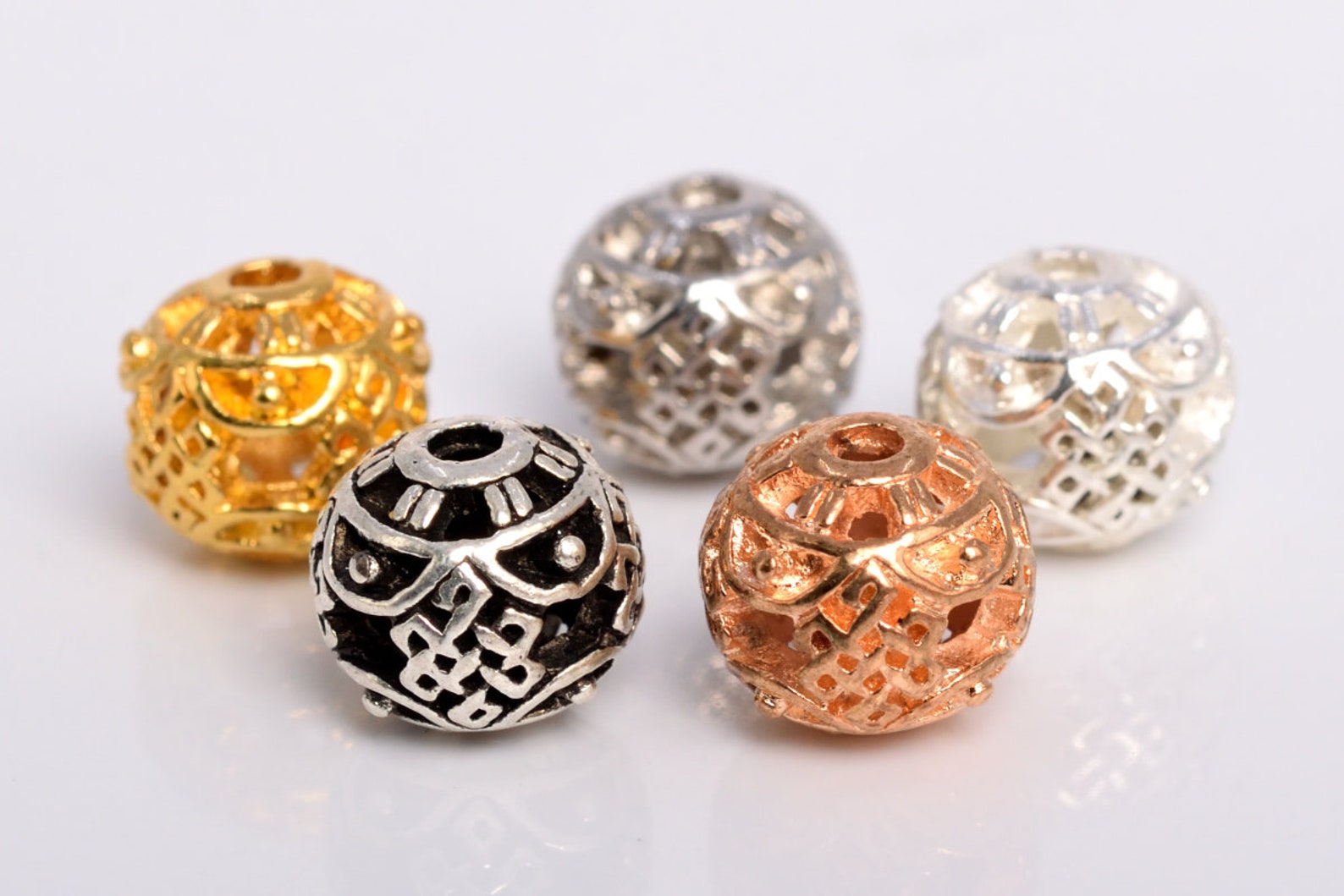 10 Pcs Chinese Knot Round Spacer Beads - Silver, Gold, Rose Gold, 18k ...