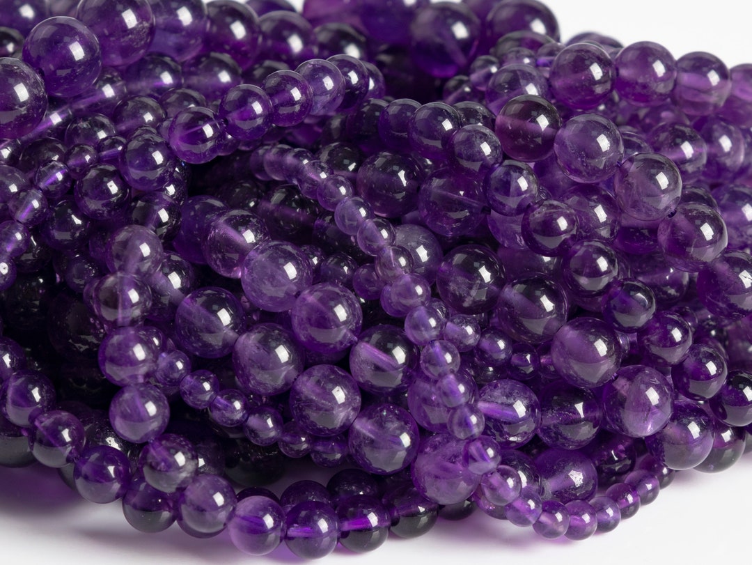 Genuine Natural Purple Amethyst Loose Beads Round Shape 4mm 6mm 8mm ...