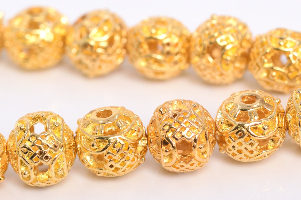 10 Pcs Chinese Knot Round Spacer Beads - Silver, Gold, Rose Gold, 18k ...