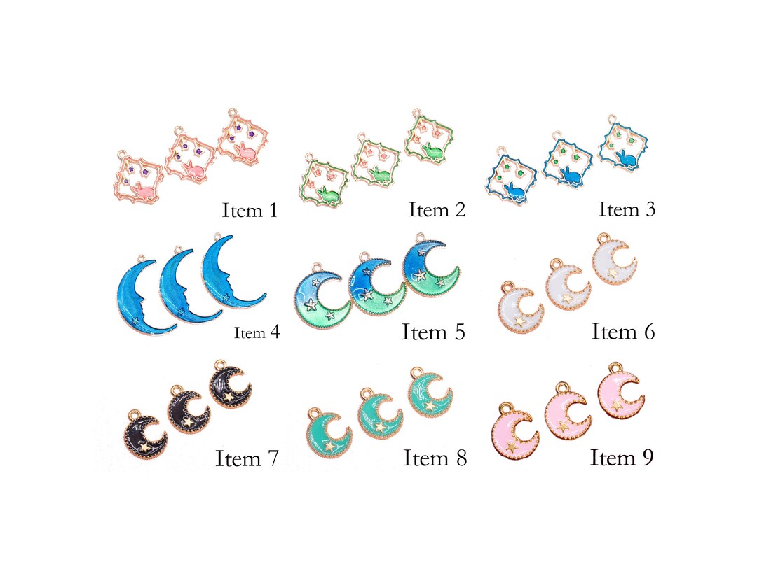 6 Pcs Rabbit / Moon Enamel Charms Gold Tone With Color Enamel - Etsy