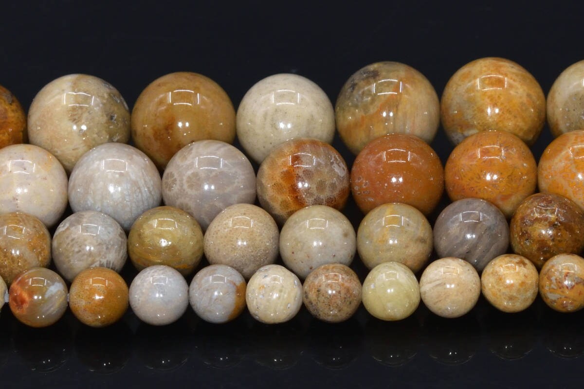 Genuine Natural Coral Fossil Jasper Loose Beads Grade A Round Shape 6mm ...