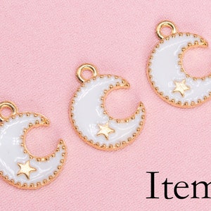 6 Pcs Rabbit / Moon Enamel Charms - Gold Tone With Color Enamel - Etsy