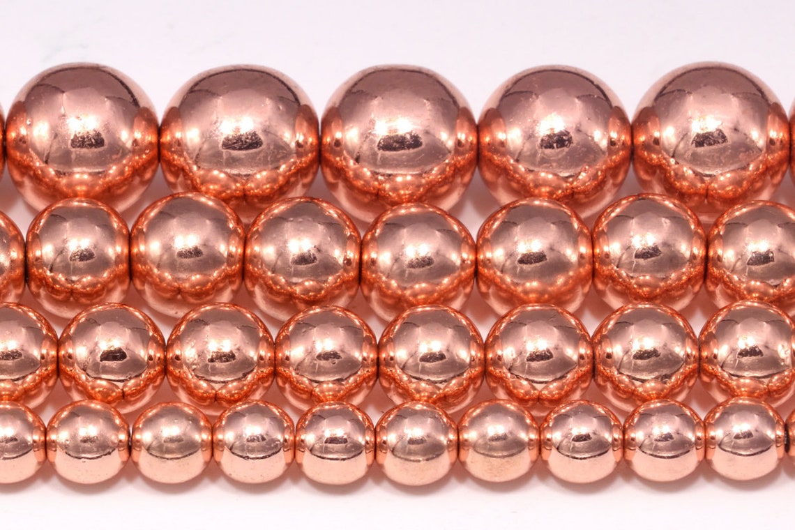 Shiny Rose Gold Tone Hematite Loose Beads Round Shape 6mm 8mm 10mm 12mm ...