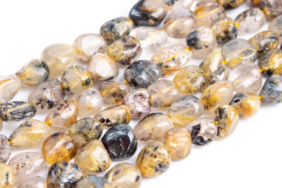 Genuine Natural Titanium Golden Rutile Quartz Loose Beads Pebble Chips ...