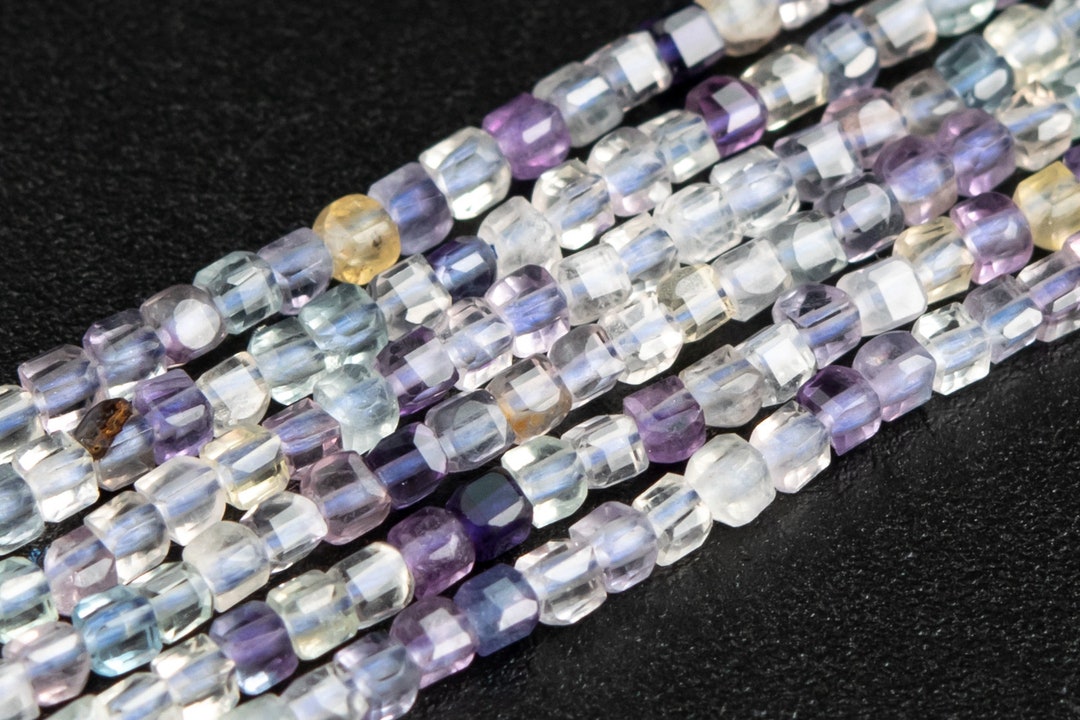 Genuine Natural Cube Shape 2mm Multicolor Fluorite Beveled Edge Faceted ...