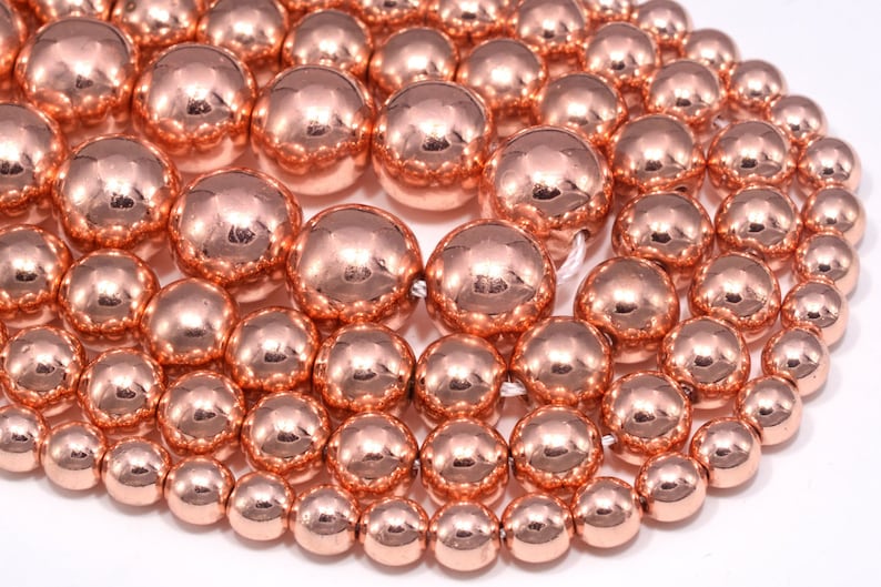 Shiny Rose Gold Tone Hematite Loose Beads Round Shape 6mm 8mm 10mm 12mm ...