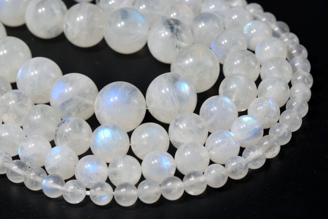 Genuine Natural Blue Flash Moonstone Loose Beads Indian Grade AAA Round ...