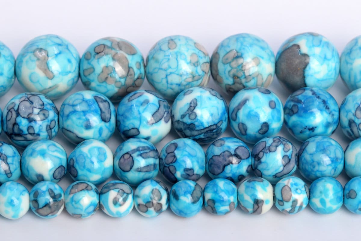 Blue & Gray Rain Flower Jade Loose Beads Round Shape 6mm 8mm 10mm 12mm ...