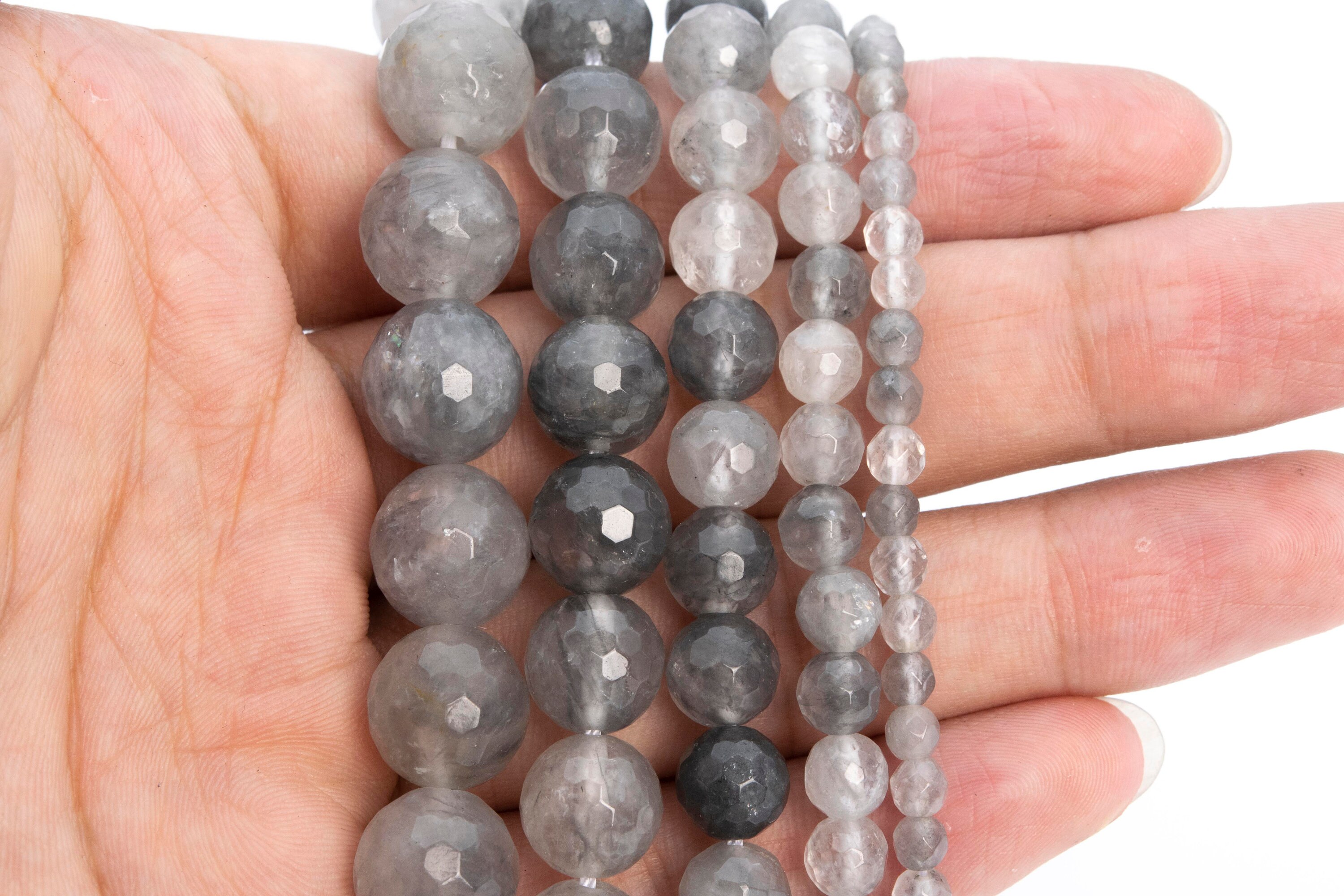 Genuine Natural Gray Crystal Quartz Loose Beads Micro Faceted Round ...