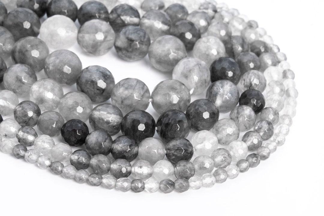 Genuine Natural Gray Crystal Quartz Loose Beads Micro Faceted Round ...