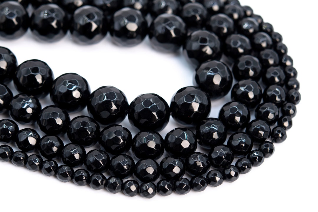 Genuine Natural Black Agate Loose Beads Micro Faceted Round Shape 5-6mm ...
