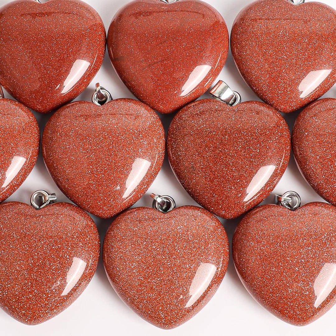 Genuine Natural Red Brown Heart Goldstone Top Drilled Healing Gemstone ...