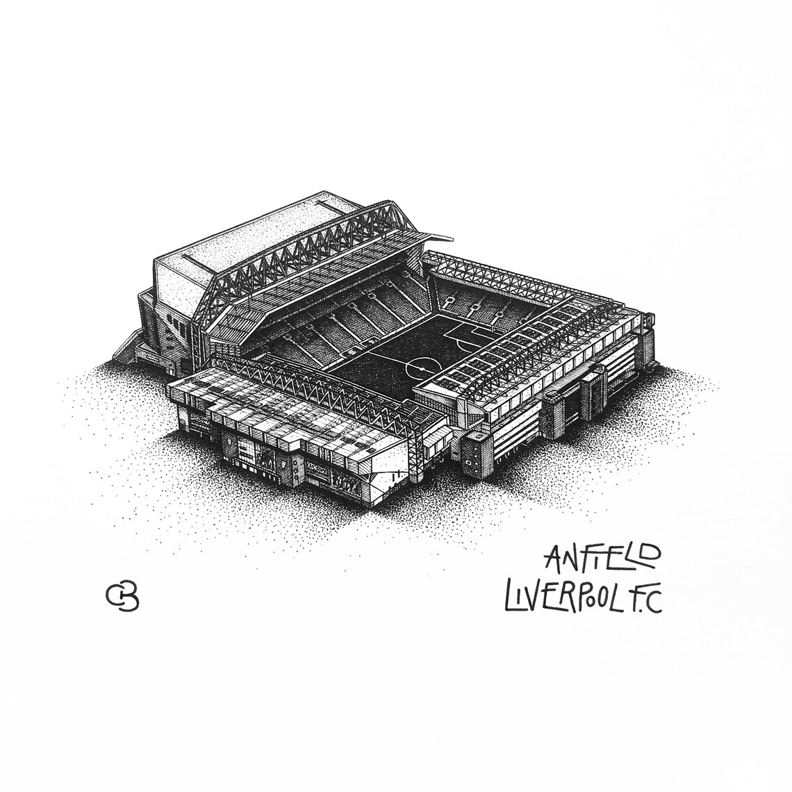 Liverpool FC Stadium - Original Drawing - Hand-drawn Pen and Ink Framed ...