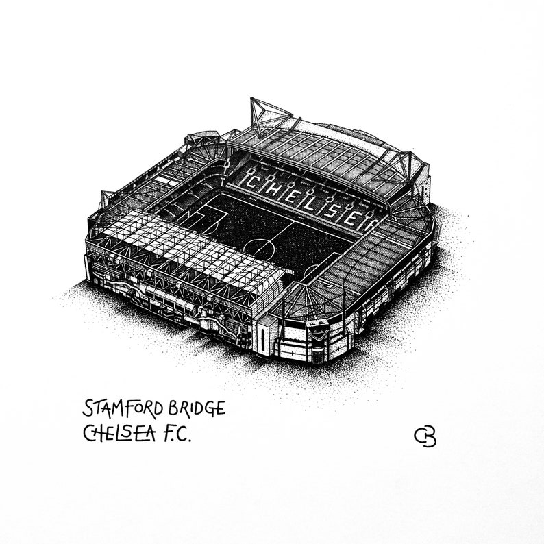 Chelsea FC Stadium - Original Drawing - Hand-drawn Pen and Ink Picture ...
