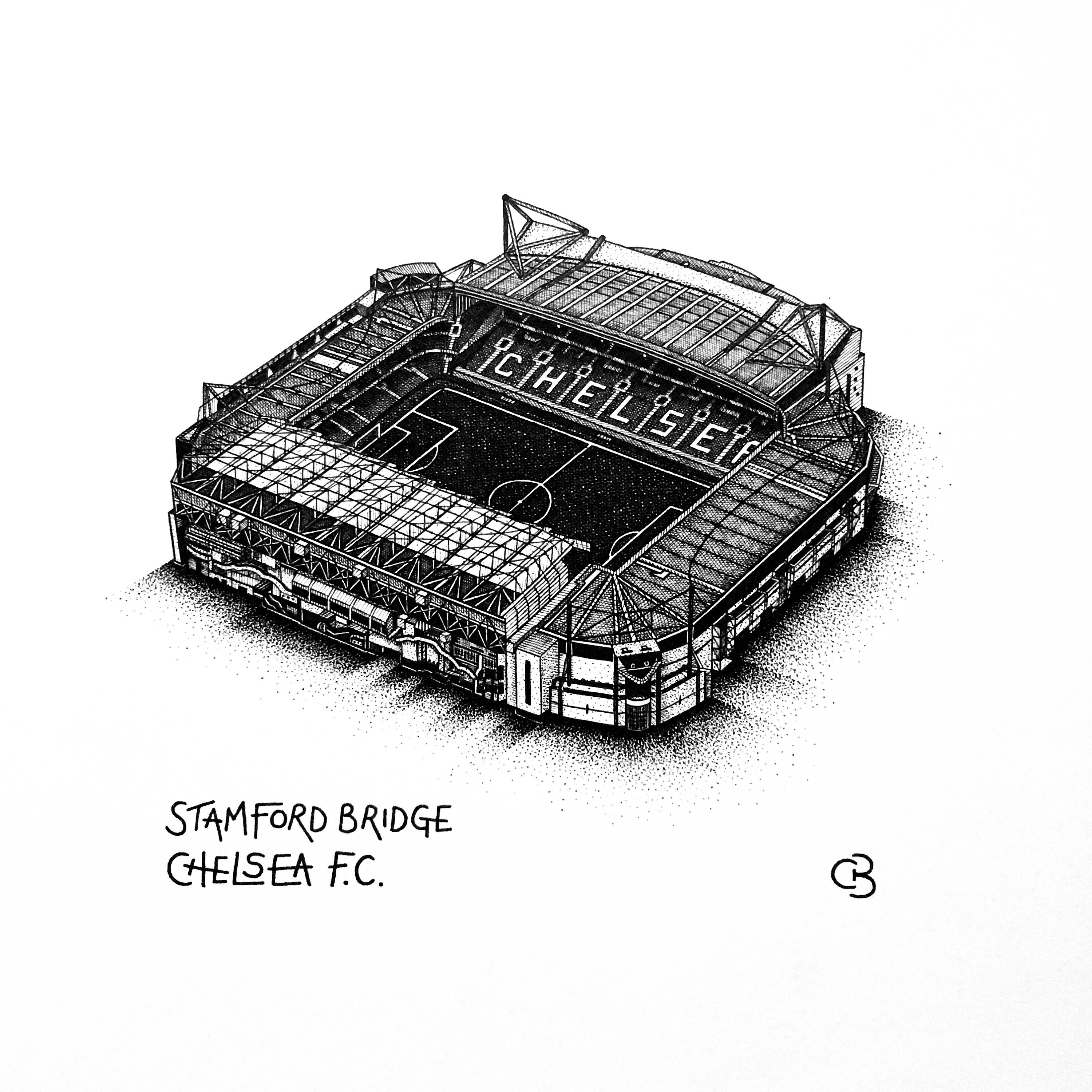 Chelsea FC Stadium - Original Drawing - Hand-drawn Pen and Ink Picture ...