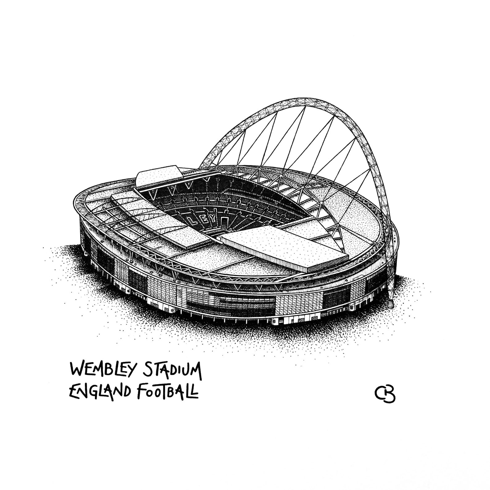 England Football Stadium - Original Drawing - Hand-drawn Pen and Ink ...