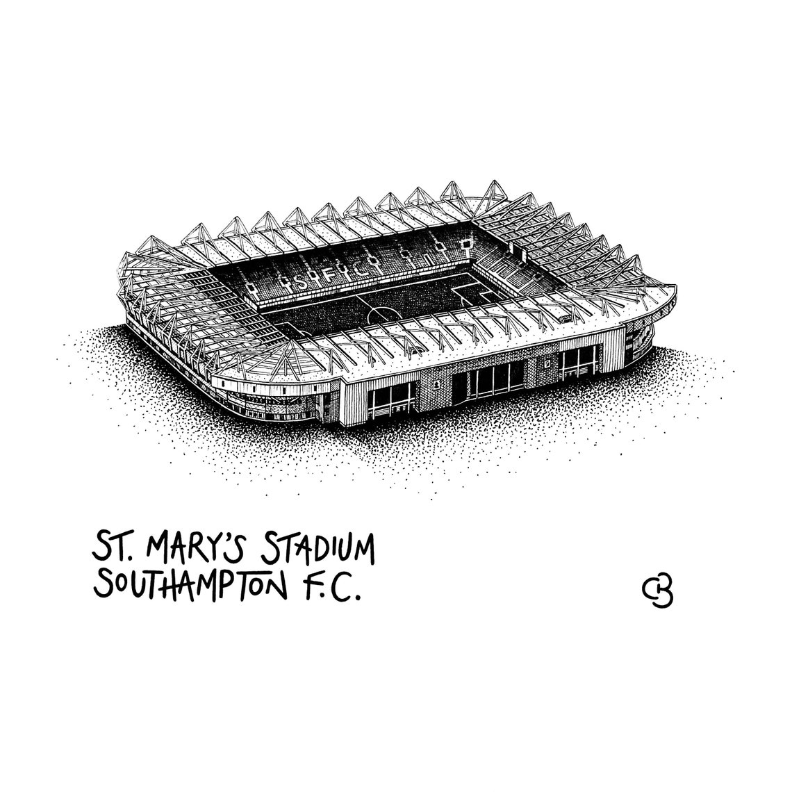Southampton FC Stadium - Original Drawing - Hand-drawn Pen and Ink ...