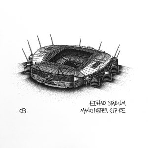 Manchester City FC Stadium Original Drawing Hand-drawn Pen and Ink ...
