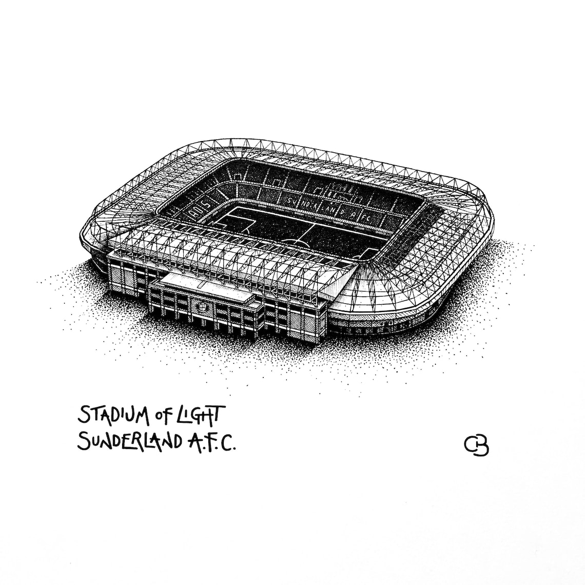 Sunderland AFC Stadium - Digital Print - of a Hand-drawn Pen and Ink ...