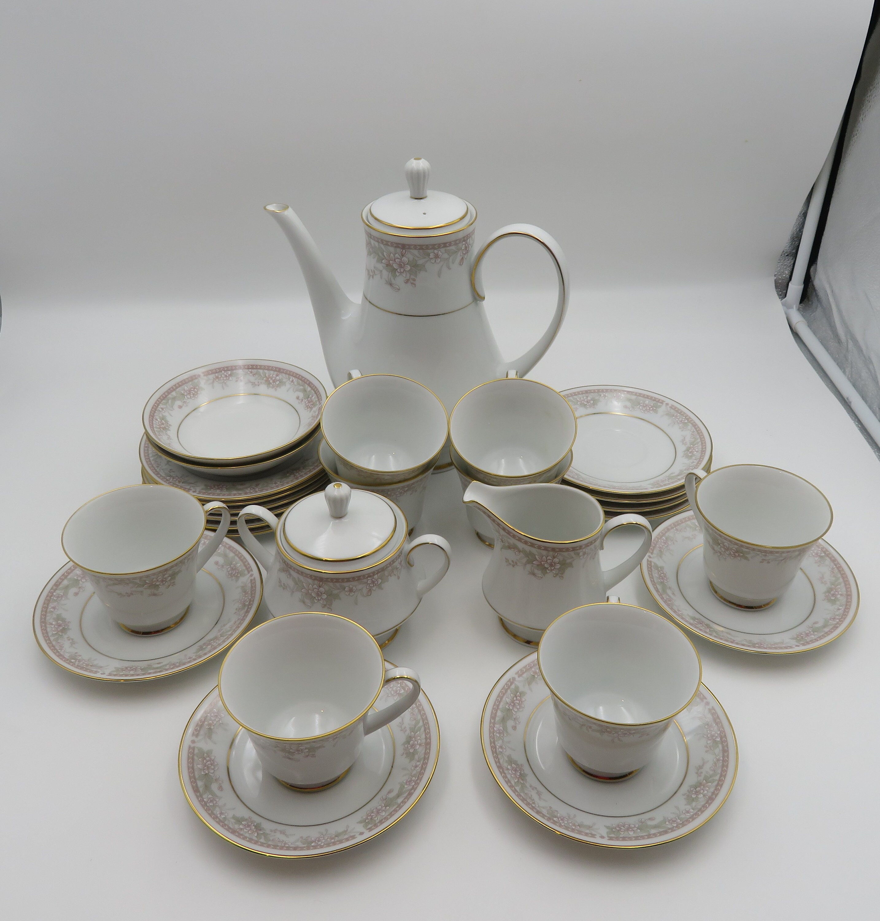 Japan Tea Set White with Silver Landscape Design Platinum Trim 13pc ...