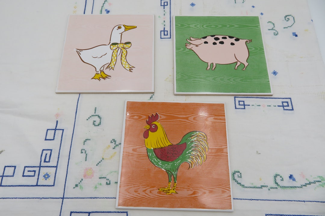 Vintage Kitchen Tiles, Kitchen Wall Tiles, Hand-painted Farm Animals ...