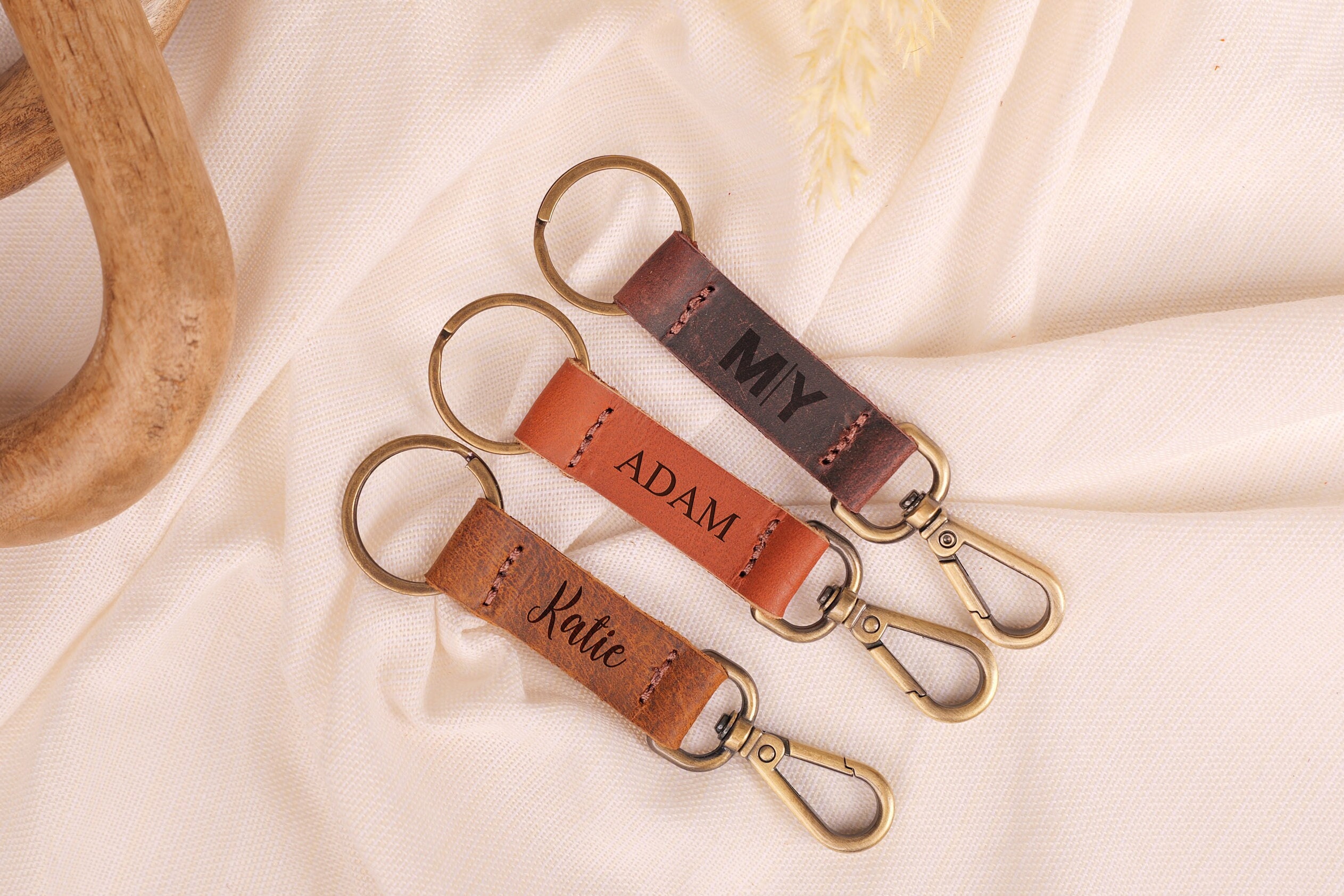 Custom Leather Keychain, Personalized Gift for Him Her, Family Keys ...