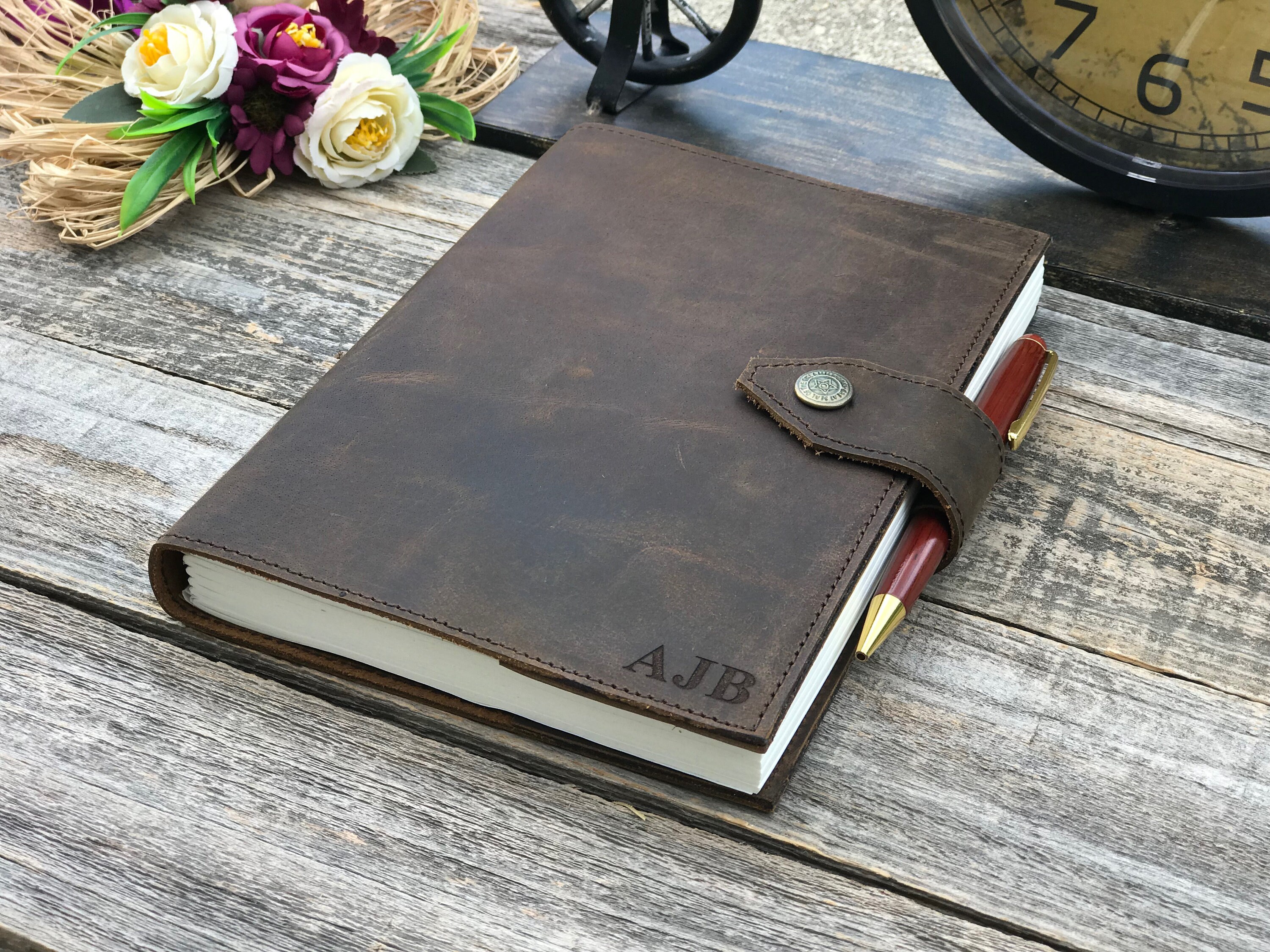 PERSONALIZED Leather Journal Cover REFILLABLE Composition Notebook
