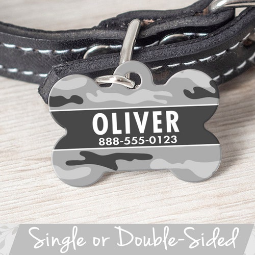 Cute Dog Tag for Girl Bone Double Sided Pet Tag Camo Pet ID | Etsy