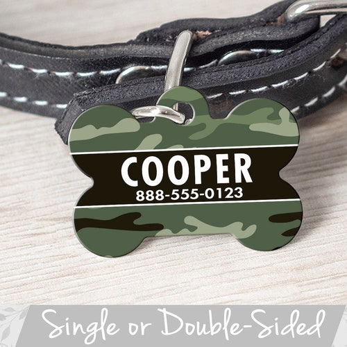 Cute Dog Tag for Girl Bone Double Sided Pet Tag Camo Pet ID | Etsy