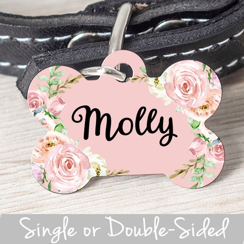Personalized Dog Tag Floral Dog Tag Girl Dog Tag Flower Dog | Etsy