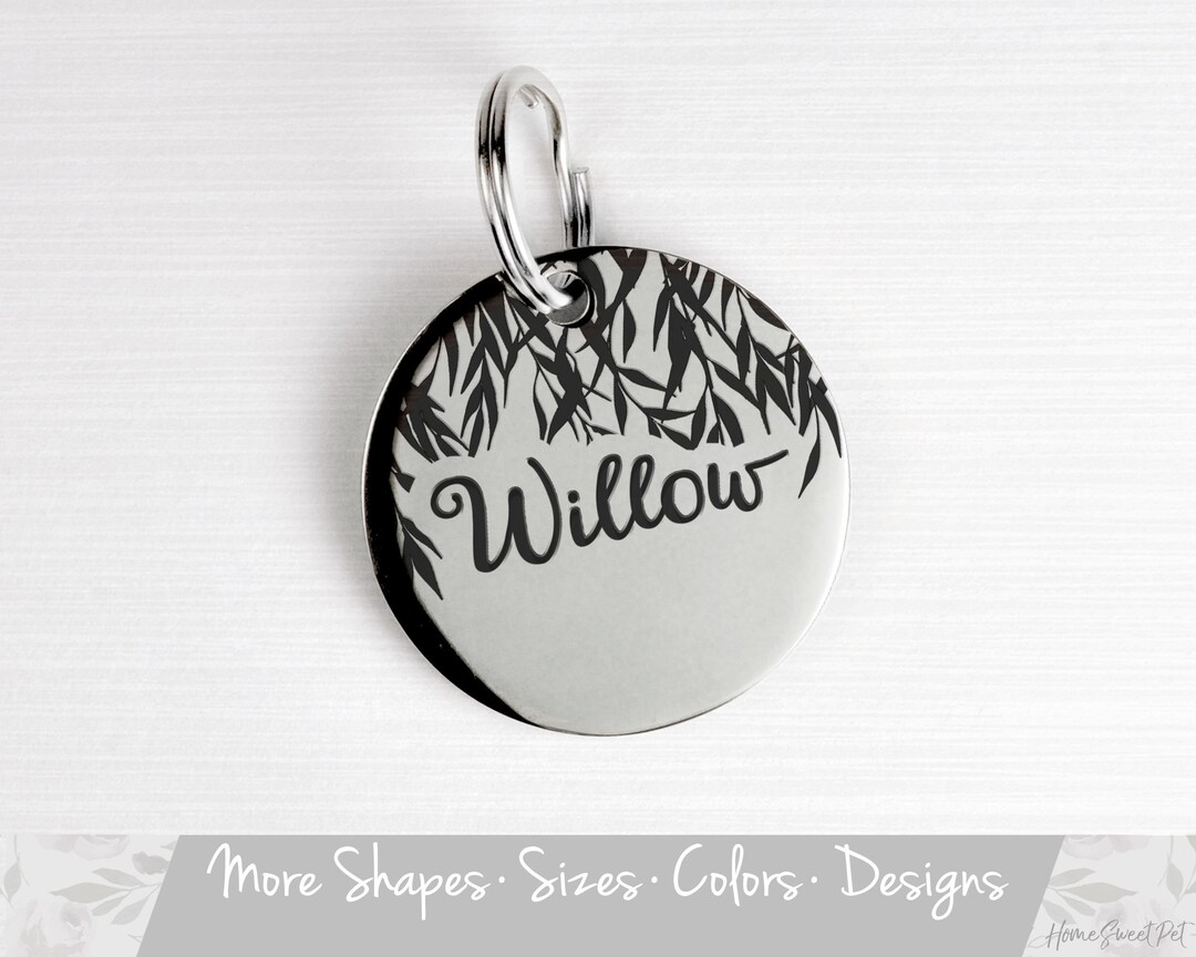 Engraved Pet Tag, Willow Tree Personalized Pet ID Tag, Leaves Dog ID ...