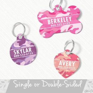 Cute Dog Tag for Girl Bone Double Sided Pet Tag Camo Pet ID | Etsy
