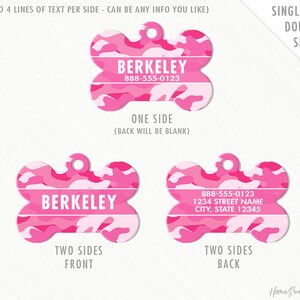 Cute Dog Tag for Girl Bone Double Sided Pet Tag Camo Pet ID | Etsy