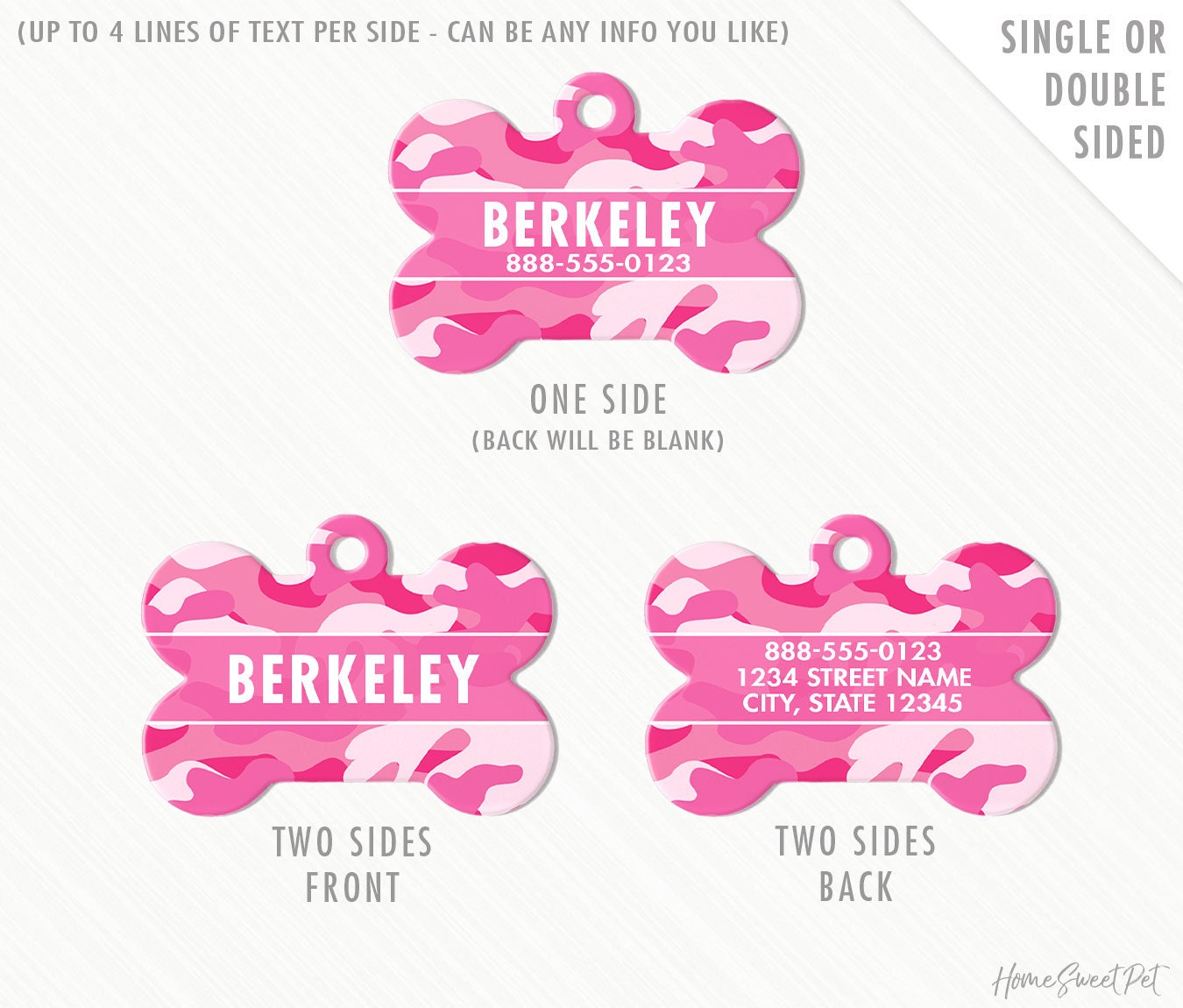 Cute Dog Tag for Girl Bone Double Sided Pet Tag Camo Pet ID | Etsy