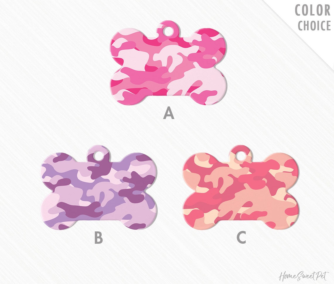 Cute Dog Tag for Girl Bone Double Sided Pet Tag Camo Pet ID | Etsy