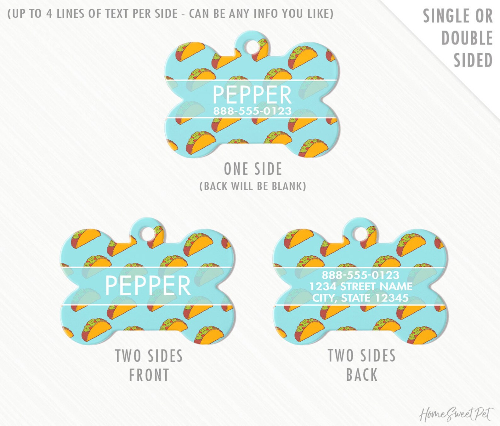 Taco Dog Tag Double Sided Dog Tag Taco Cat Tag Blue Dog | Etsy