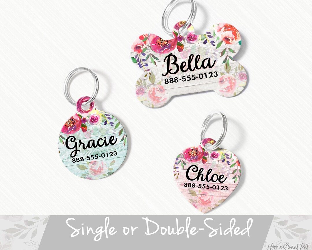 Floral Rustic Dog Tag Flower Dog Tag for Small Dog Floral - Etsy