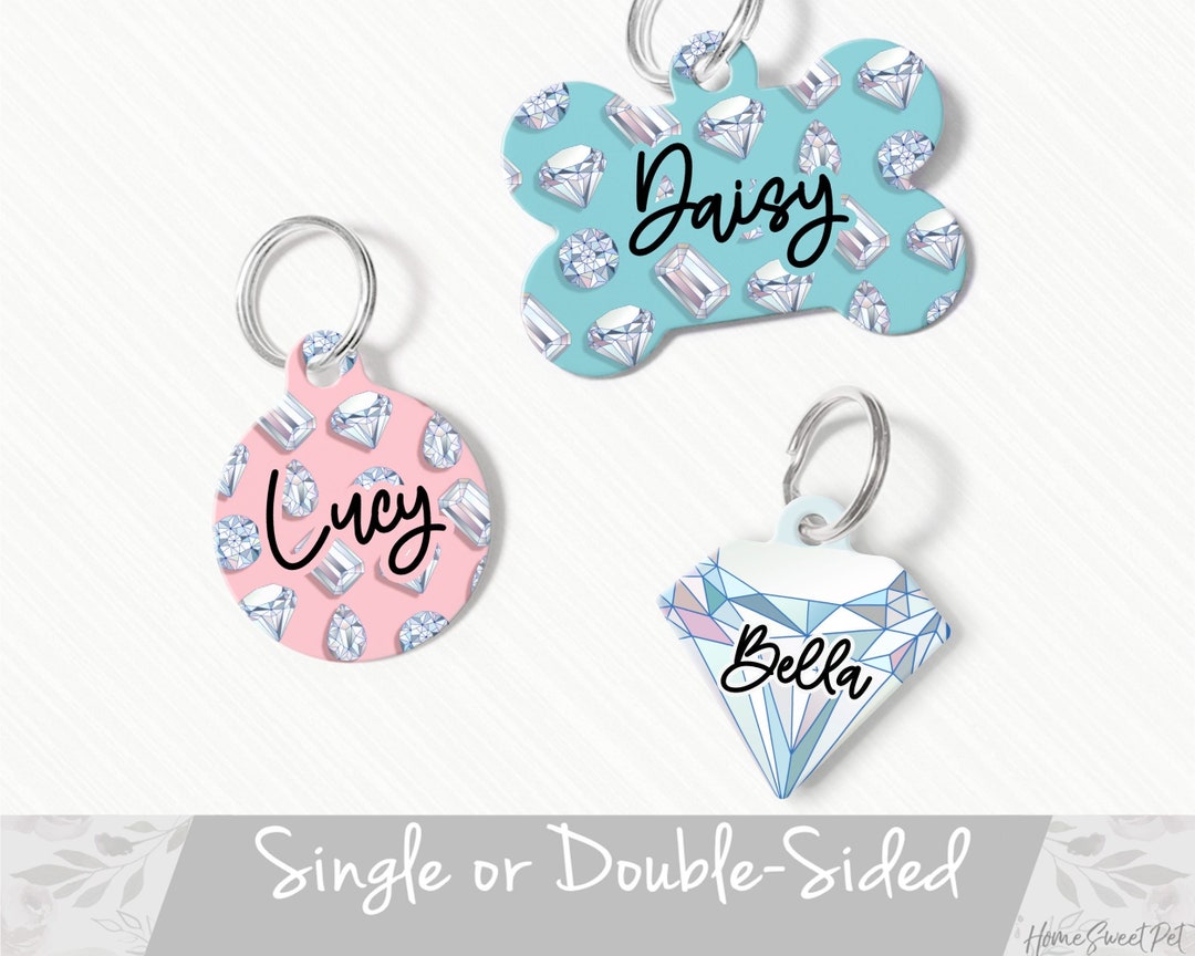 Gem Dog Tag, Diamond Pattern Pet ID Tag, Double Sided Dog Tag, Faux ...