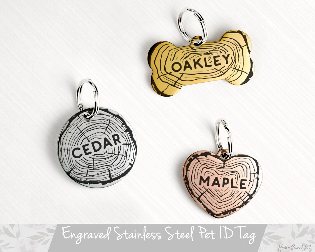 Pet ID Tag, Engraved Woodgrain Dog Tag for Dog, ID Tag Tree Ring ...