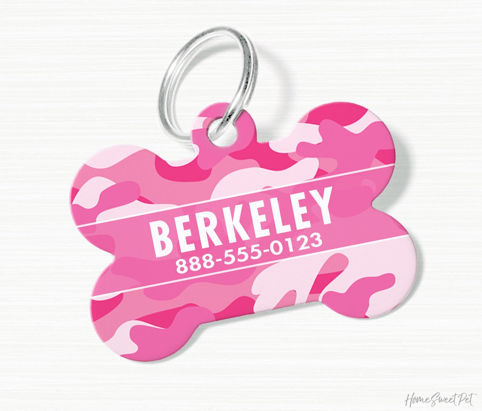 Cute Dog Tag for Girl Bone Double Sided Pet Tag Camo Pet ID | Etsy