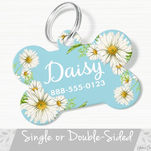 Daisy Pet Id Tag Cute Flower Dog Tag Personalized Floral Pet - Etsy