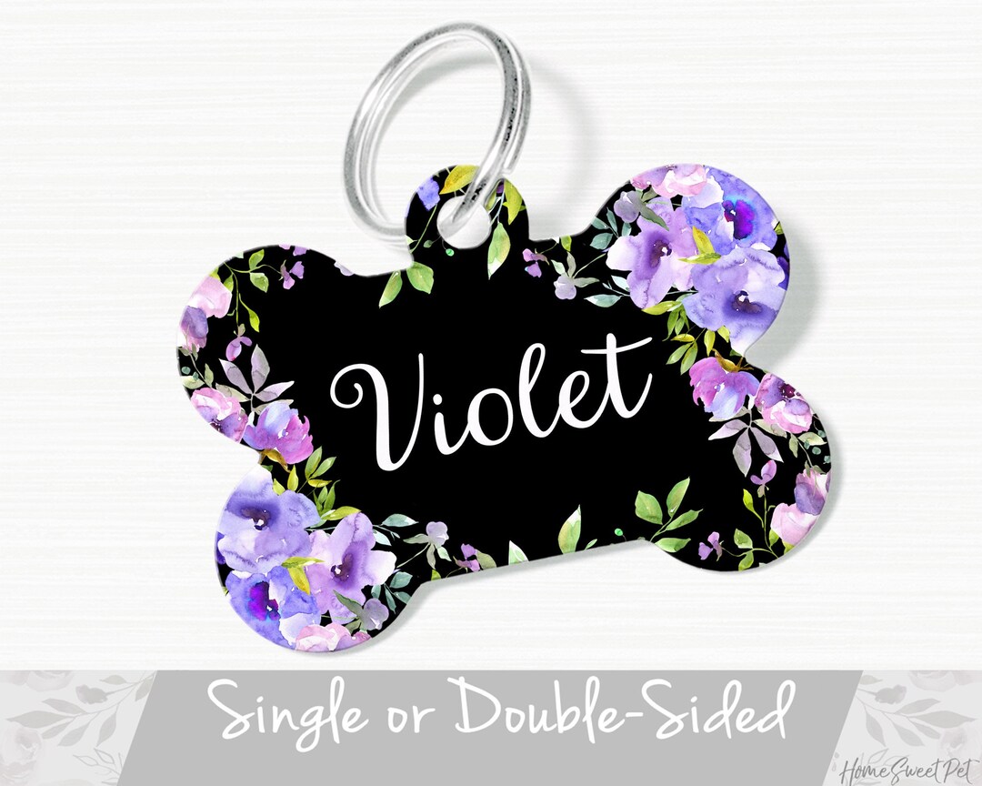 Violet Dog Tag, Purple Dog Tag, Personalized Dog Tag for Dog, Floral ...