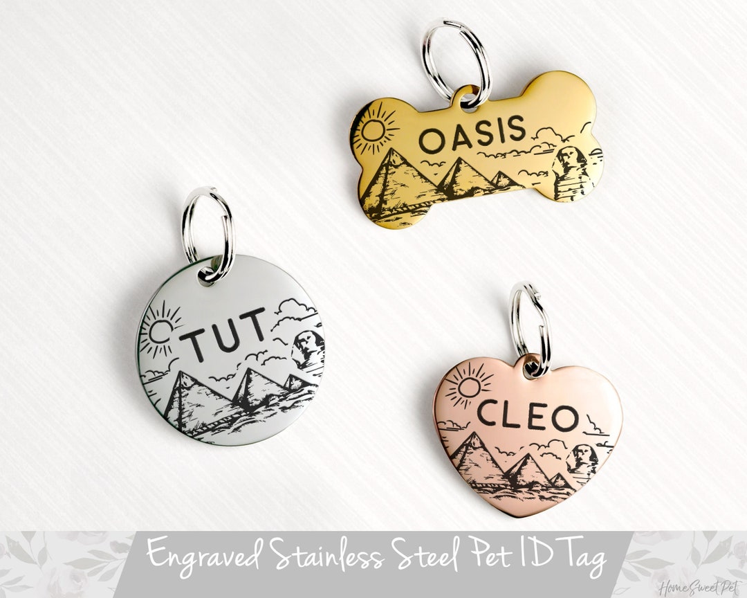 Pet ID Tag, Engraved Pyramid Dog Tag for Dog, ID Tag Desert Oasis ...