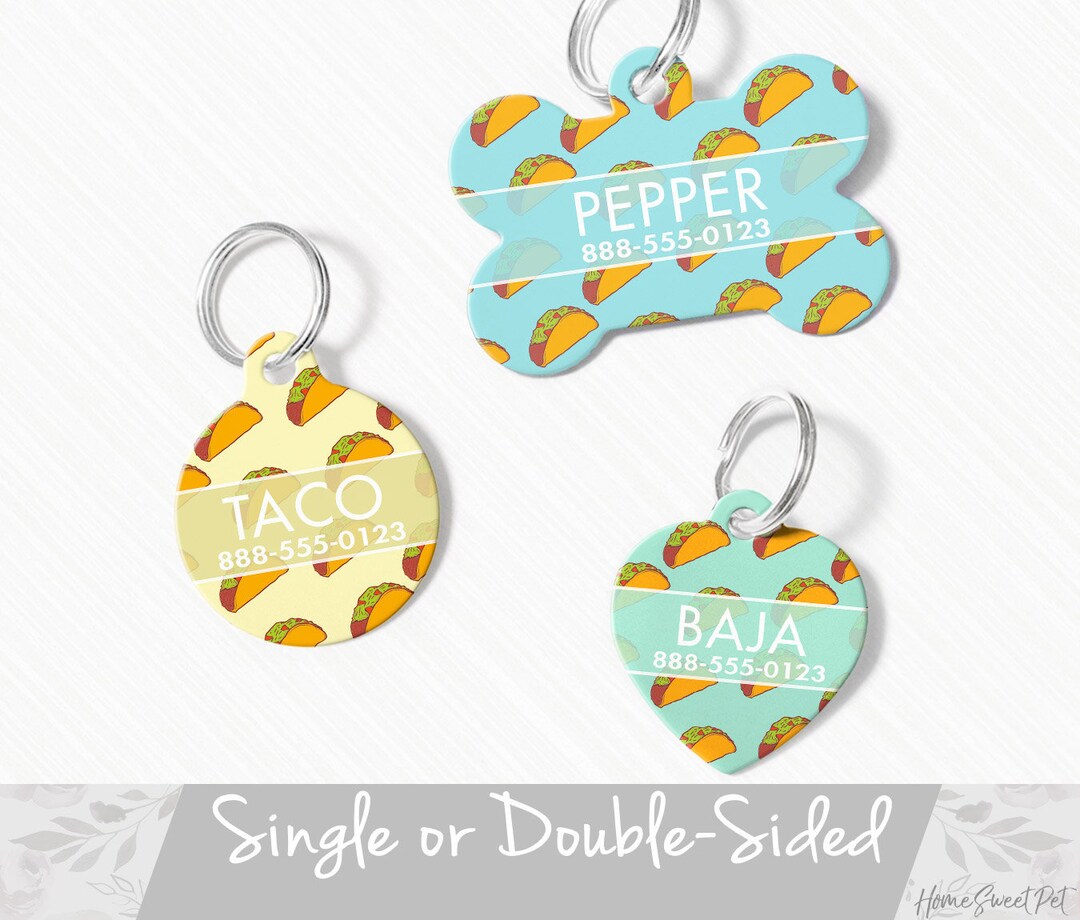 Taco Dog Tag, Double Sided Dog Tag, Taco Cat Tag, Blue Dog Tag, Funny ...