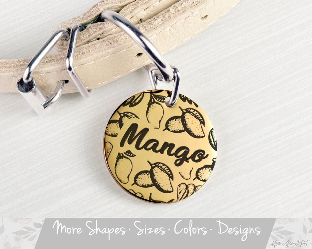 Engraved Stainless Steel Gold Dog Tag, Mango Fruit Personalized Pet ID ...