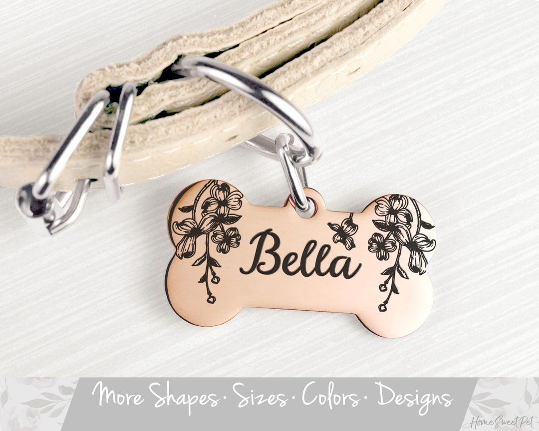 Engraved Pet ID Tag, Flower Dog Tag for Dogs, Personalized Pet ID Tag ...