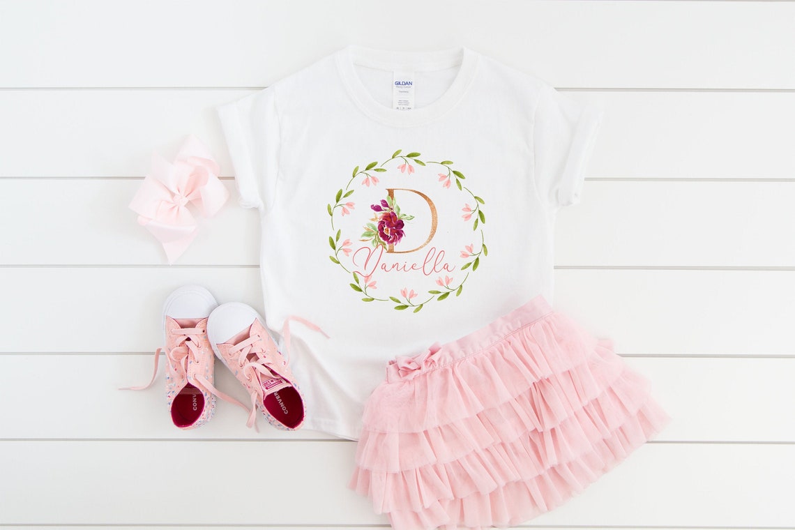 Girls Personalised T-shirt Personalized Name Initial Top - Etsy UK