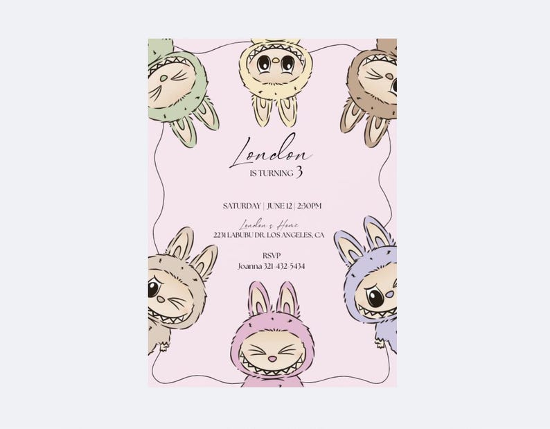 Labubu Theme Birthday Invitation | Cute Monster Labubu Invitation ...