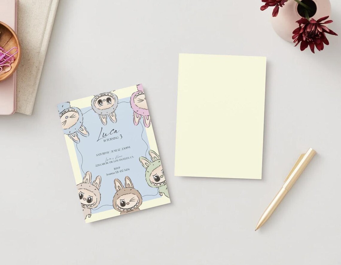 Labubu Theme Birthday Invitation | Cute Monster Labubu Invitation ...